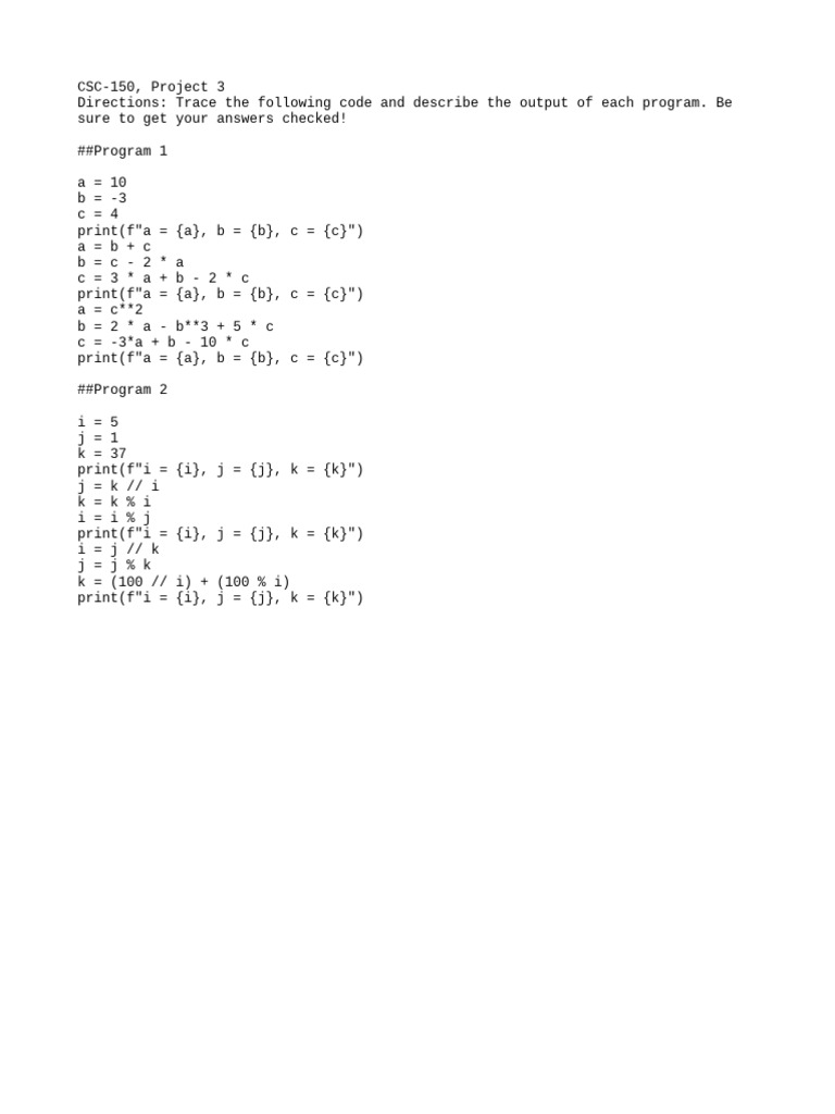 P03 Trace Variable Assignment | PDF