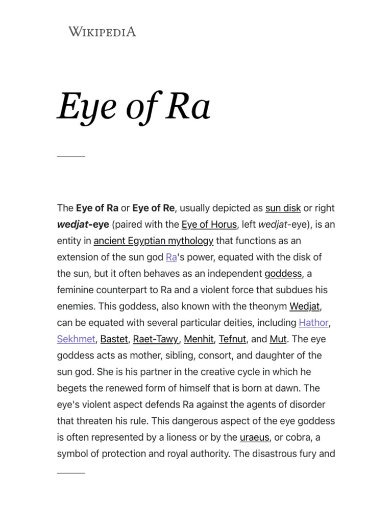 Eye of Ra - Wikipedia | PDF | Egyptian Mythology | Ancient Near East ...