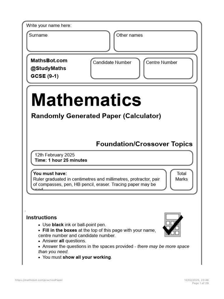 Practice GCSE Maths Paper 4 | PDF