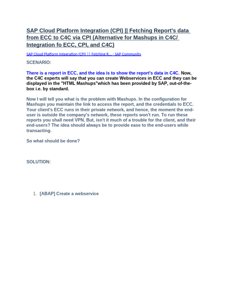 Fetching Report's Data From ECC To C4C Via CPI (Alternative For Mashups in C4C Integr | PDF ...