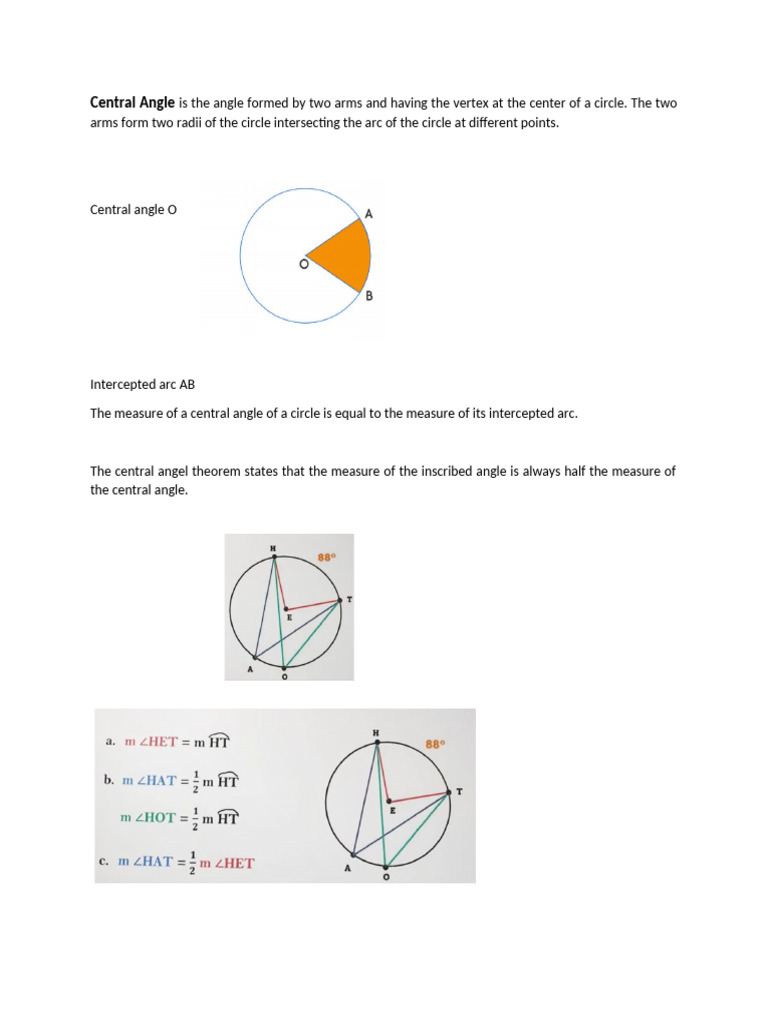 Understanding Central Angles in Circles | PDF