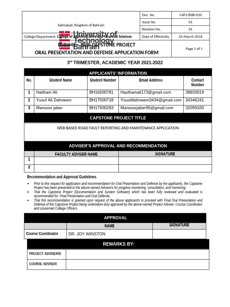 Finaldefnseapplicationform-utb copy | PDF