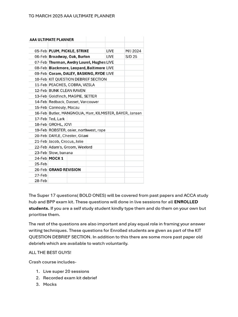 March 2025 AAA Exam Planner Guide | PDF