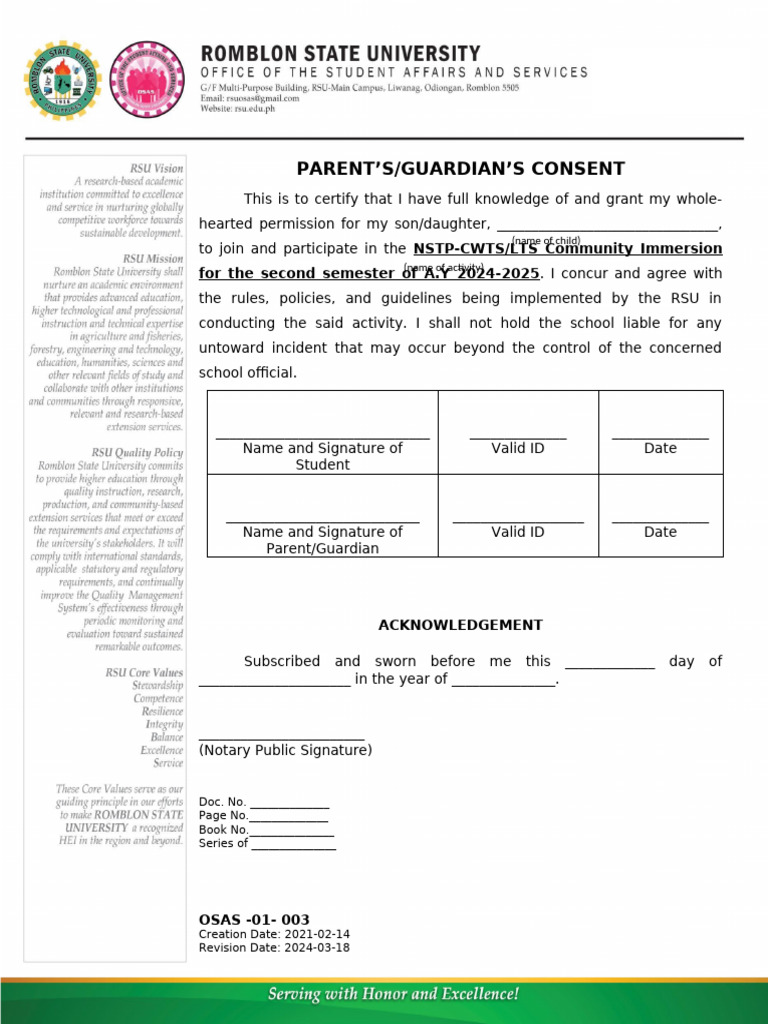 OSAS 01 003 Parents Consent. | PDF