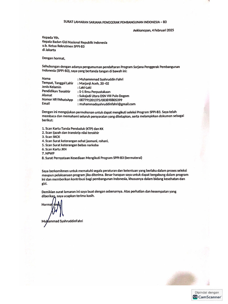 Surat Lamaran SPPI | PDF