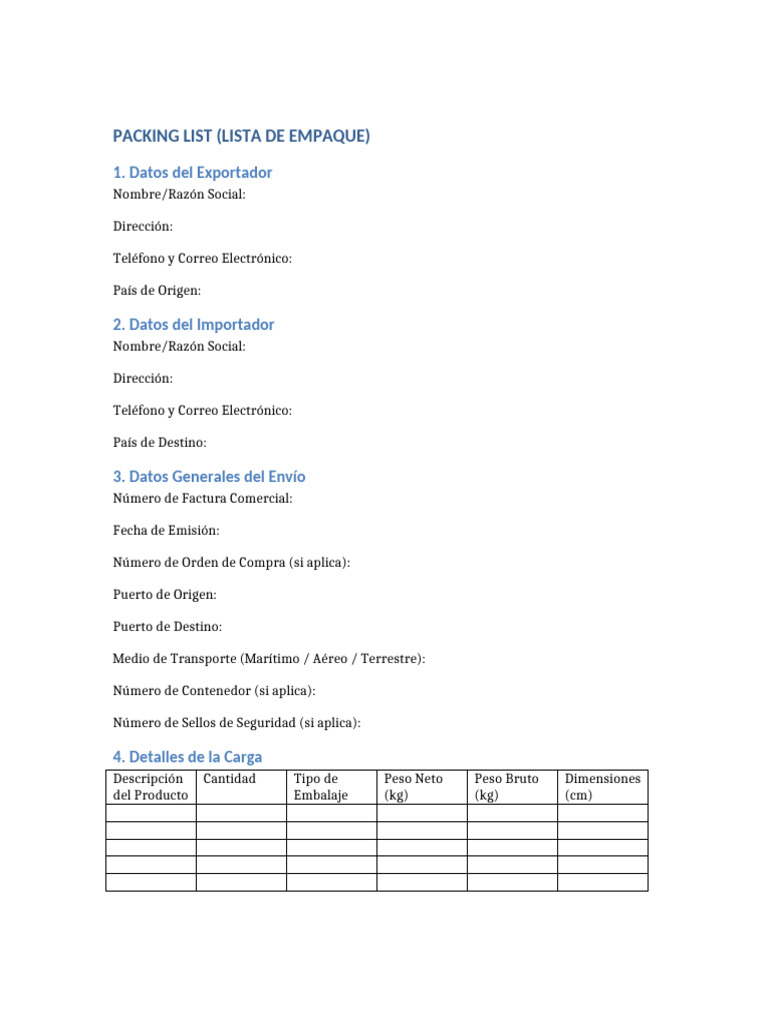 Packing List Template | PDF