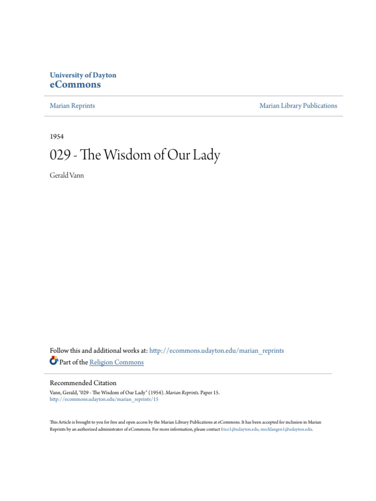 Wisdom of Our Lady by Gerald Vann | PDF | Mary, Mother Of Jesus | Jesus