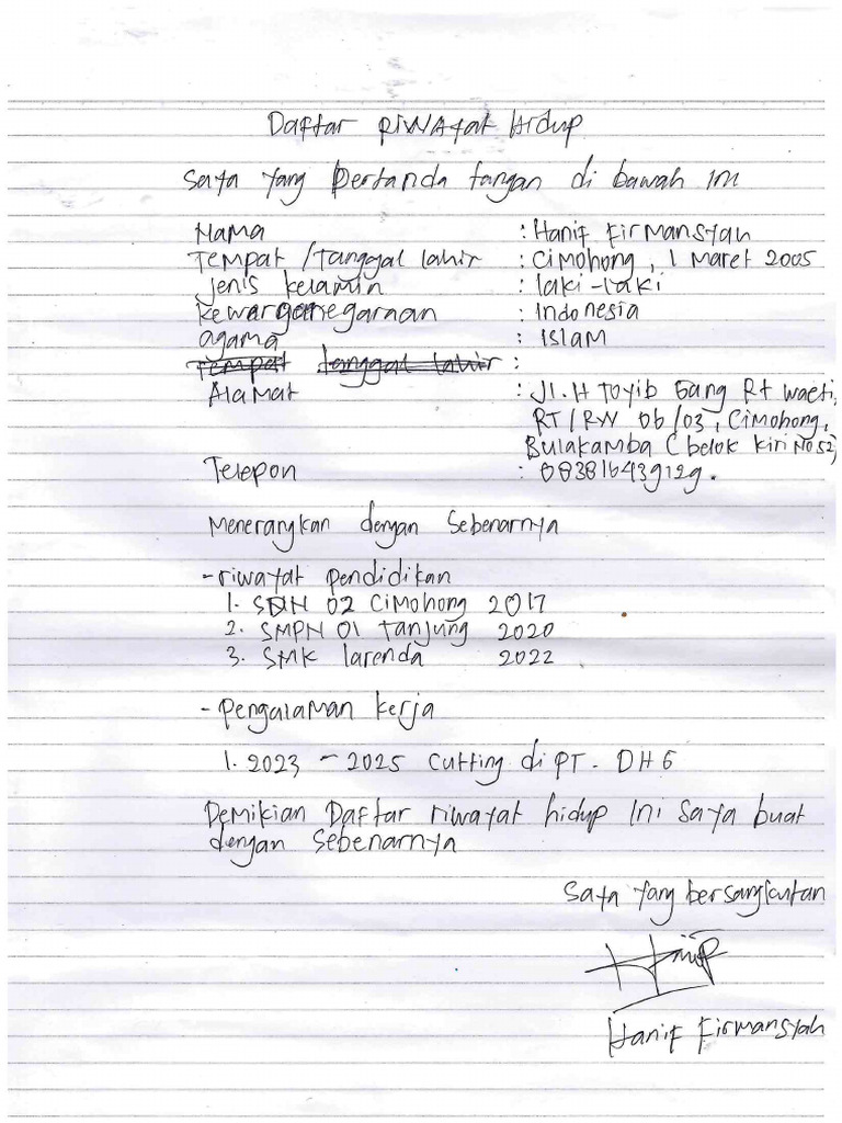 LAMARAN KERJA HANIF | PDF