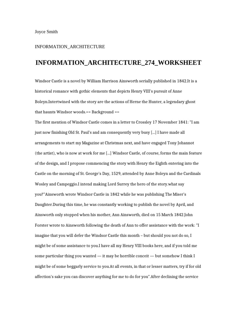 Information Architecture 274 Worksheet | PDF | British Novels | Novels