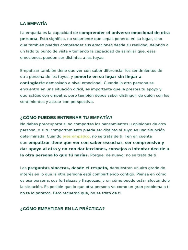 Cómo Desarrollar la Empatía Efectiva | PDF | Empatía | Las emociones