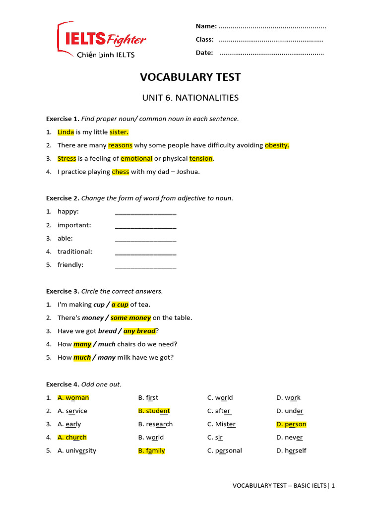 VOCAB TEST 6. UNIT 6. Nationalities | PDF | Linguistics | Grammar