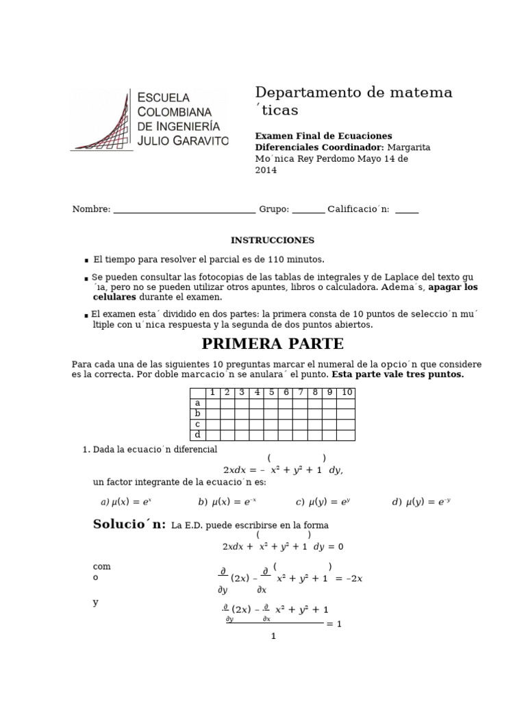 ECDI 2014 1 Sol | PDF | Álgebra lineal | Funciones y mapeos