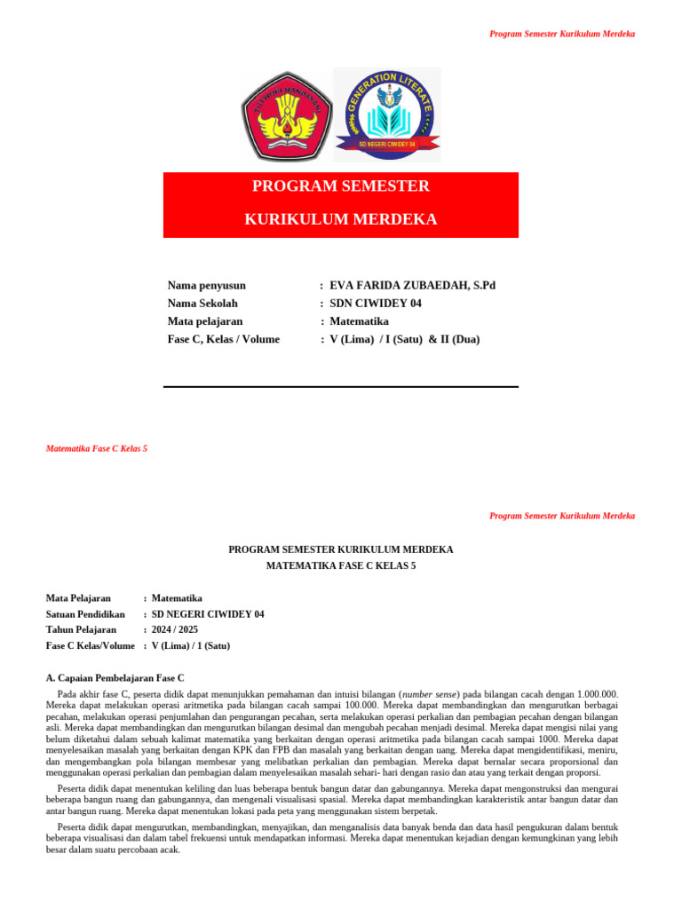 Promes Matematika Kurikulum Merdeka | PDF