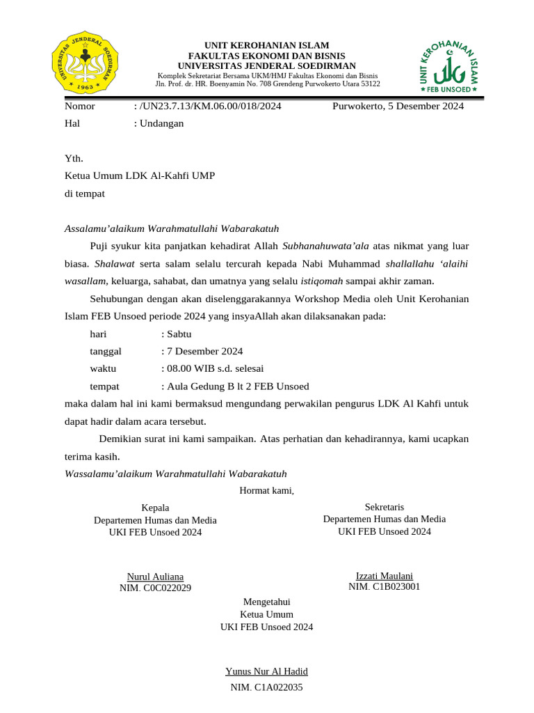 Undangan Workshop Media FEB Unsoed 2024 | PDF