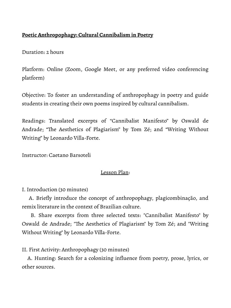 Lesson Plan_ Poetic Anthropophagy_ Cultural Cannibalism in Poetry | PDF