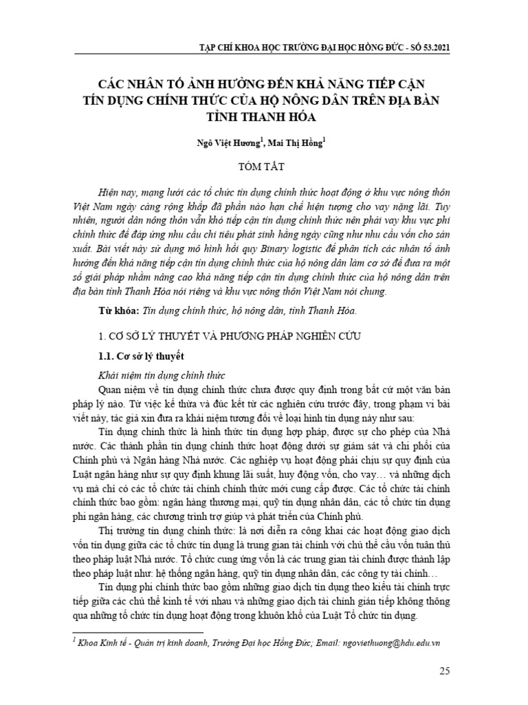 Yeu To Ah Huong Tiep Can Von Vay Nong Ho THANH HOA | PDF