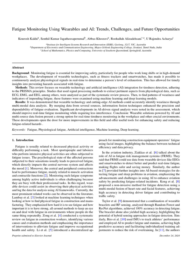 Fatigue Monitoring Using Wearables and AI: Trends, Challenges, and ...