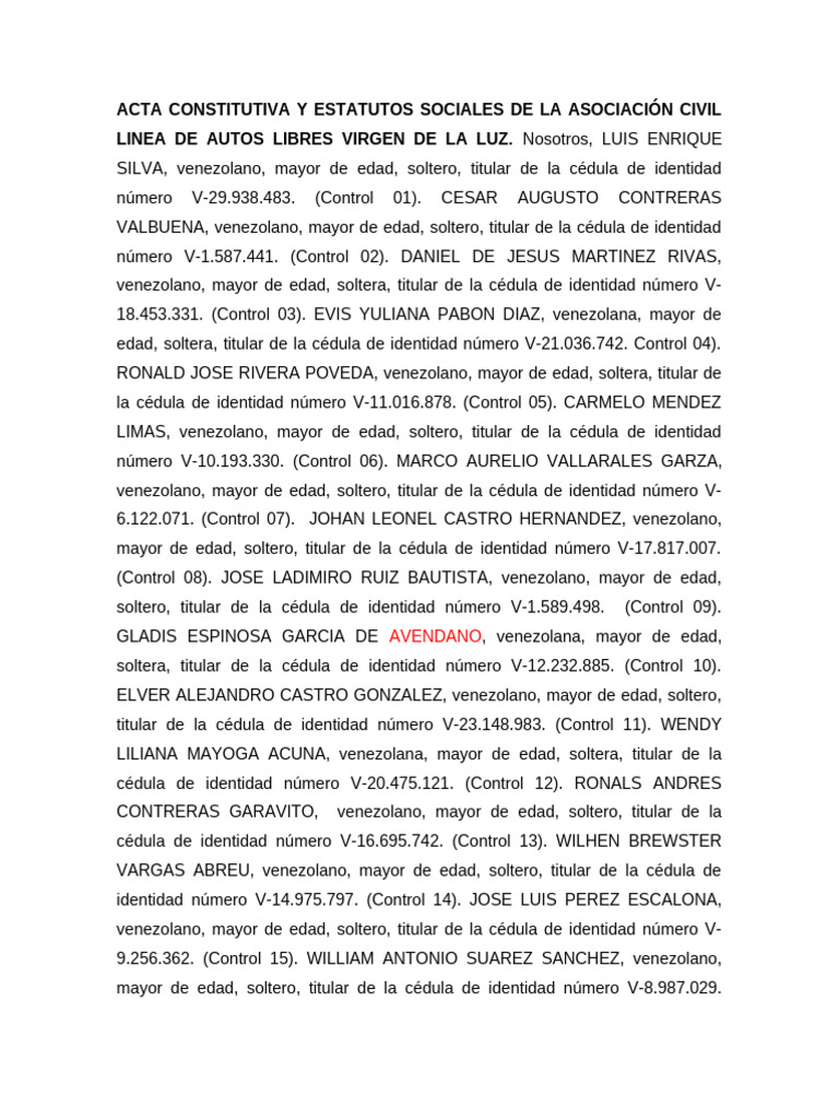Acta Constitutiva y Estatutos Sociales de La Asociación Civil El Palotal Autos Libres y Por ...