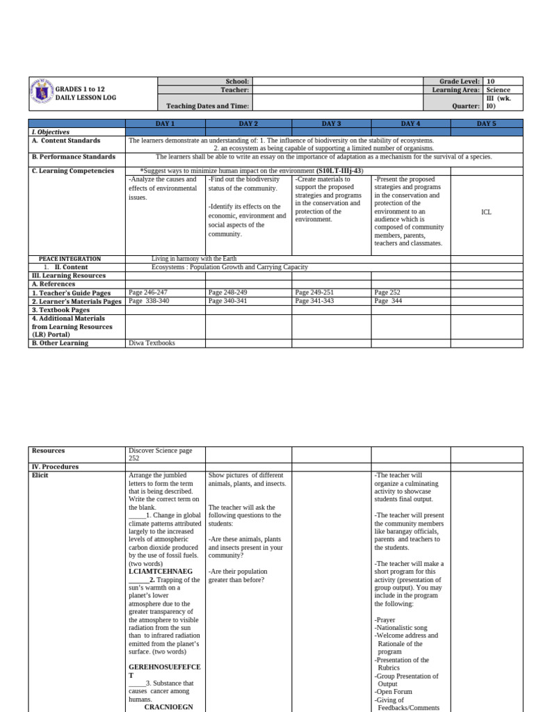 DLL - Science 10 - Quarter 3 - Week 10 | PDF | Atmosphere Of Earth ...