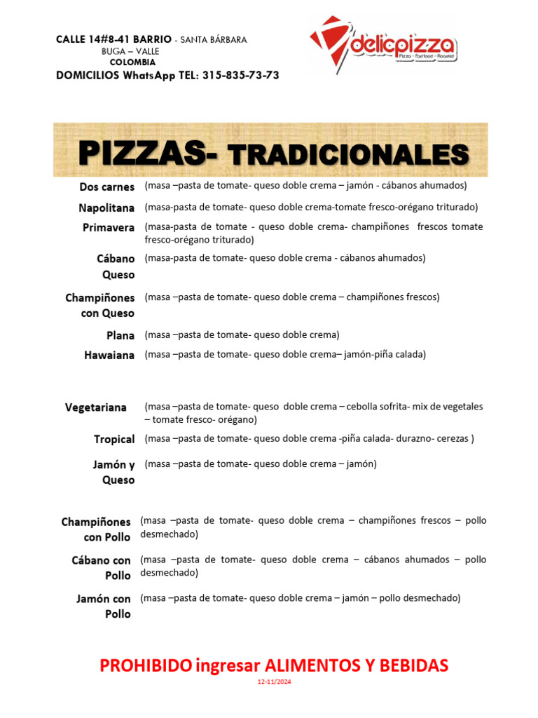 Menú de Delic Pizza Buga | PDF | Pizza | Hamburguesas