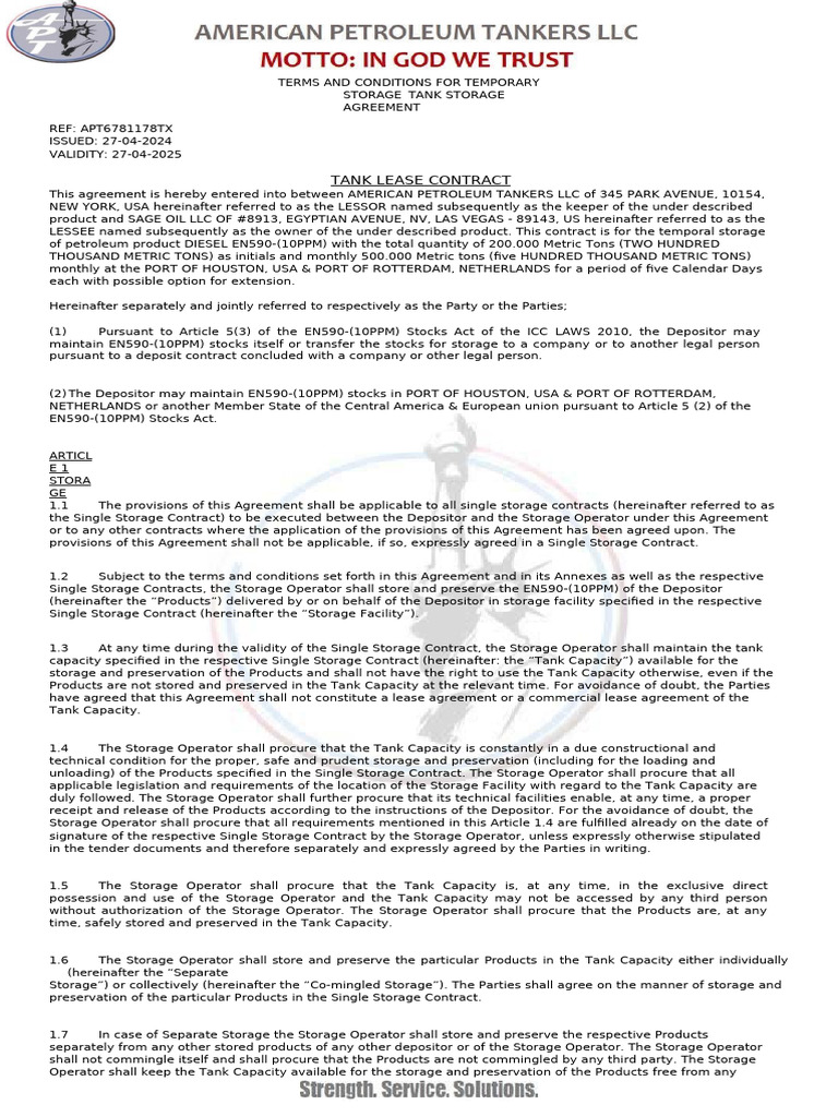 APT ULSD (10PPM) STORAGE CONTRACT SIGNED BY SAGE OIL LLC[4] | PDF ...