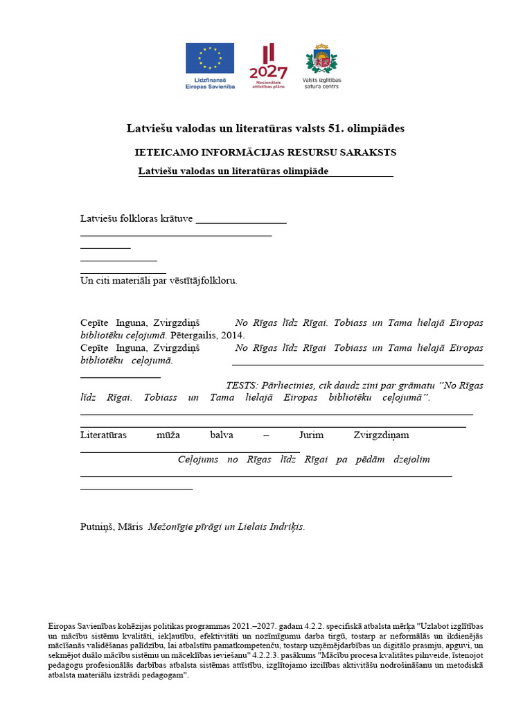 Latviesu Valoda Un Literatura Programma | PDF