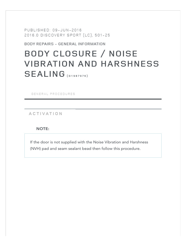 Body Closure - Noise Vibration and Harshness Sealing | PDF