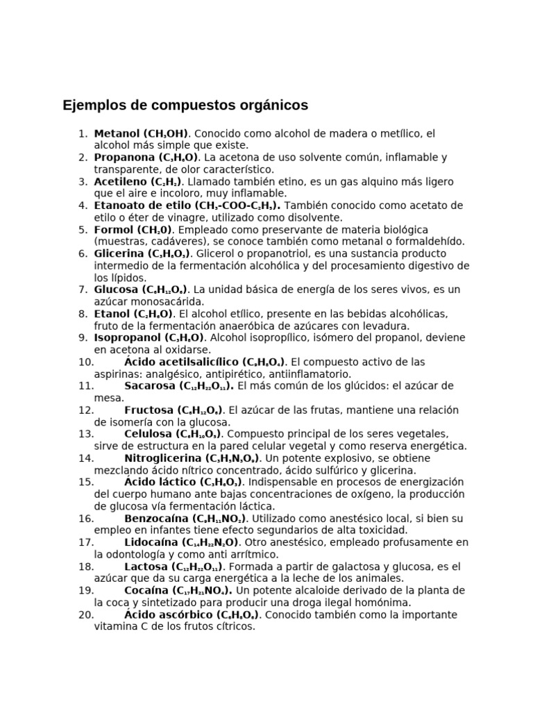 Ejemplos de Compuestos Orgánicos | PDF | Compuestos químicos ...
