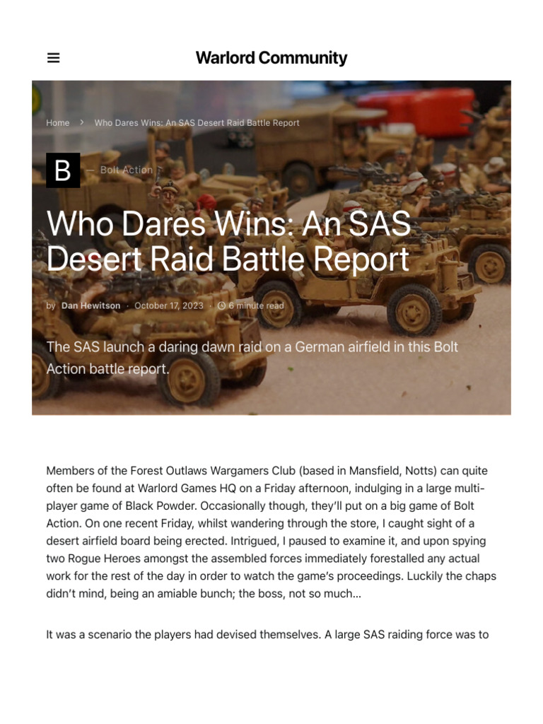 Who Dares Wins - An SAS Desert Raid Battle Report - Warlord Community ...