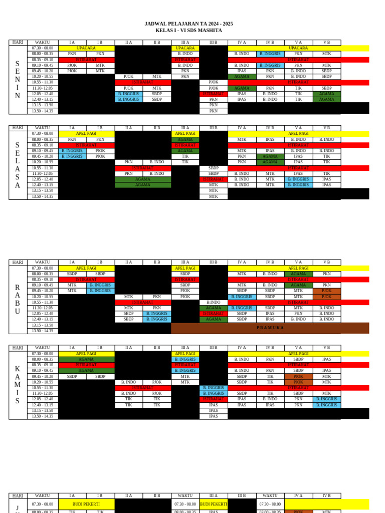 Jadwal Pelajaran SD Sem 2 | PDF