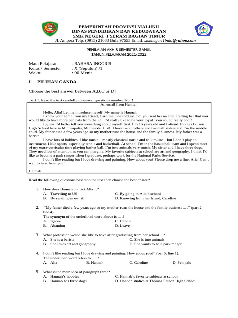 Master Soal Pas Bing Kelas X All | PDF