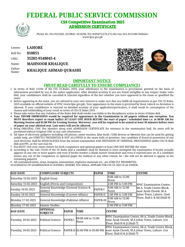 Online - Fpsc.gov - PK FPSC Css Reports Css Ac Detail 2025 P.PHP | PDF