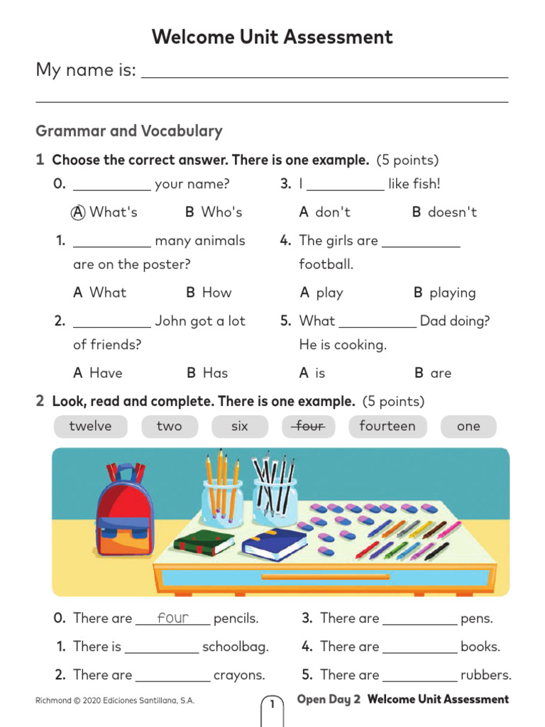 Welcome Unit Assessment for Kids | PDF
