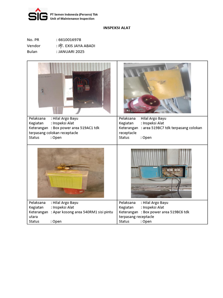 INSPEKSI ALAT Januari | PDF