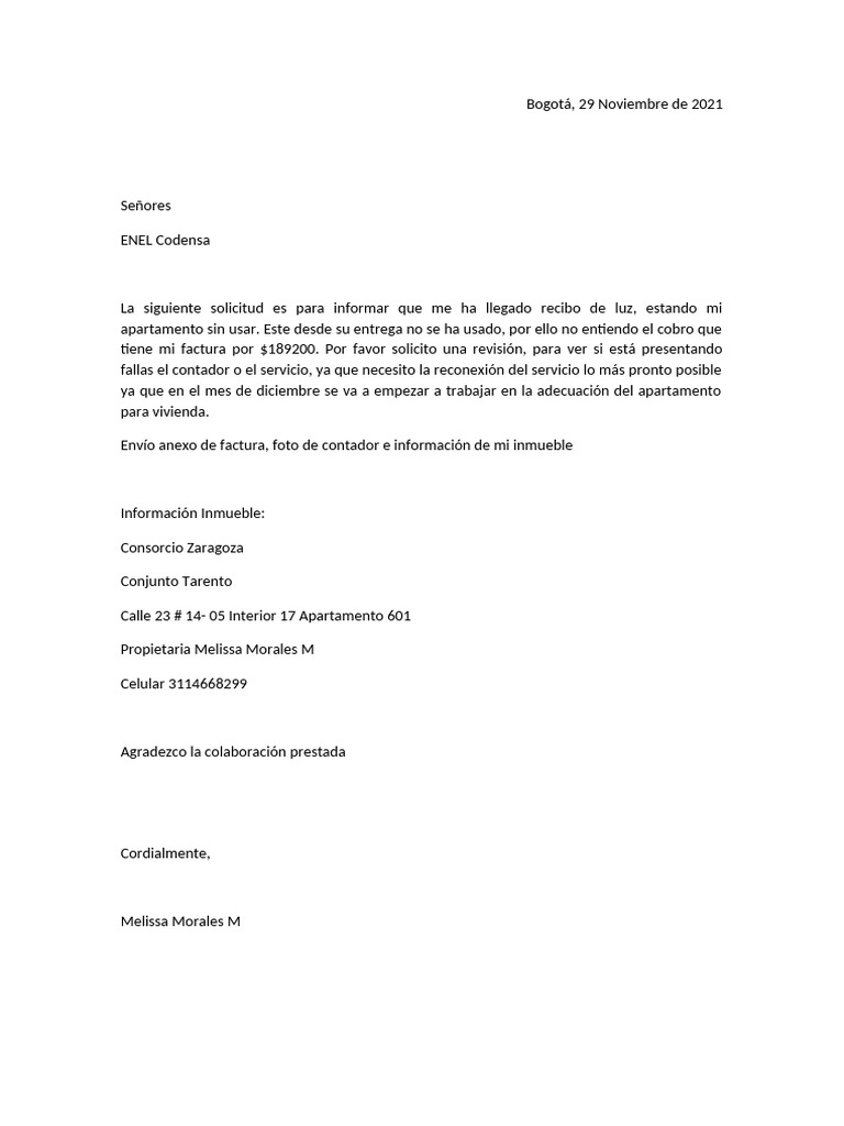 Carta Codensa Madrid - Nov 2021 | PDF