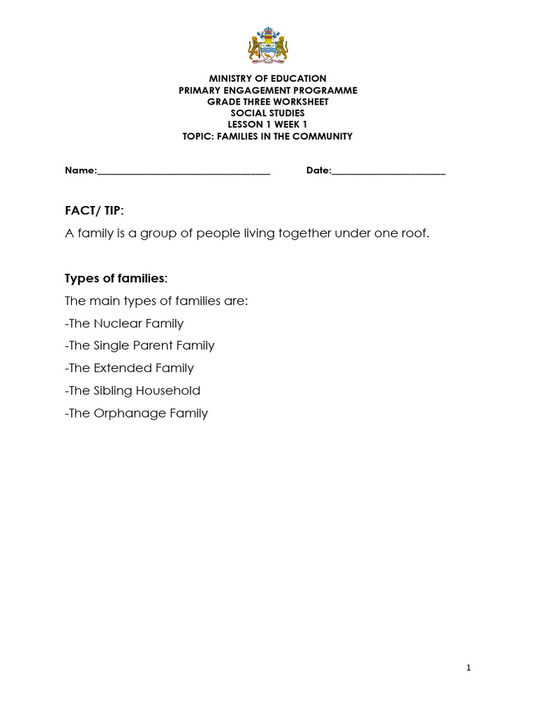 Grade 3 Social Studies Weeks 1-4 Worksheets - Term 1 | PDF | Family ...