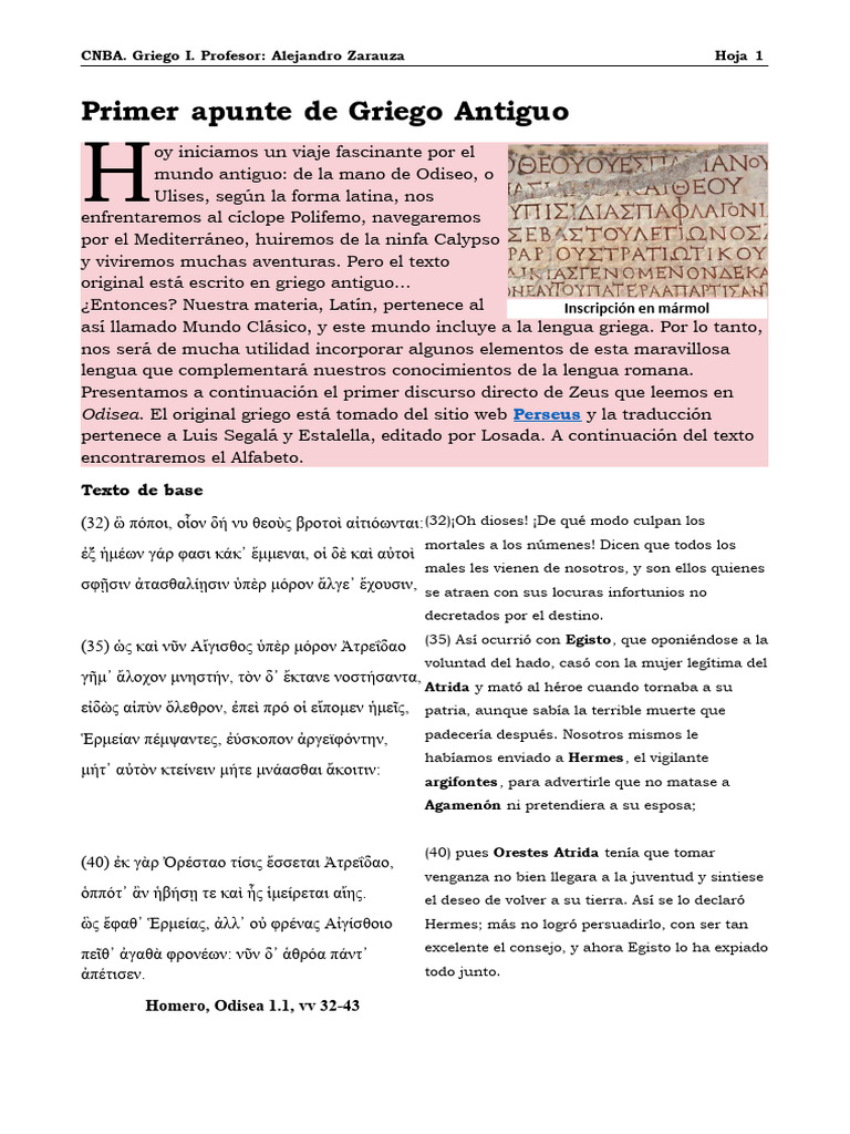 Introducción al Griego Antiguo: Alfabeto y Textos | PDF | Vocal | Colación