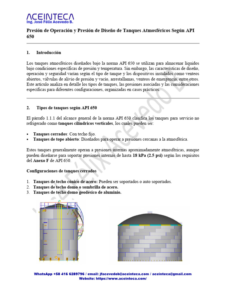 Presión de Operación y de Diseño de Tanques API 650 | PDF | Presión | Tanques