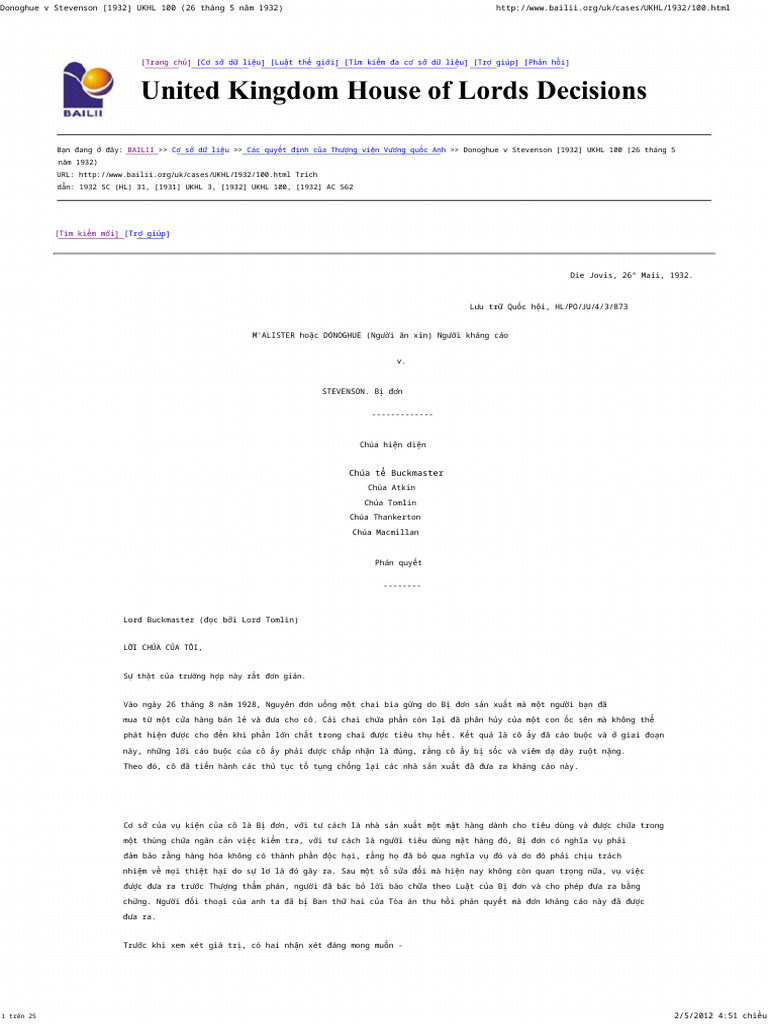 Donoghue v. Stevenson 1932 A.C. 562 | PDF