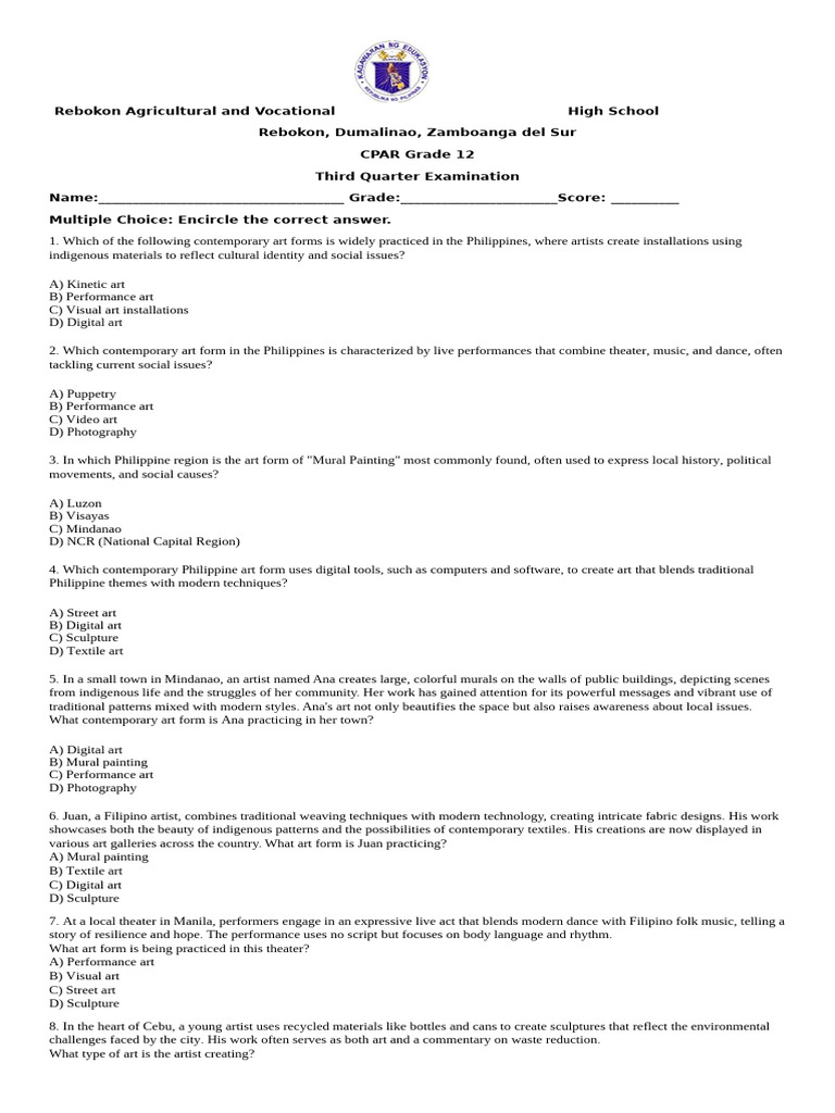 3rd Quarter Exam Cpar Final | PDF | Paintings | Street Art