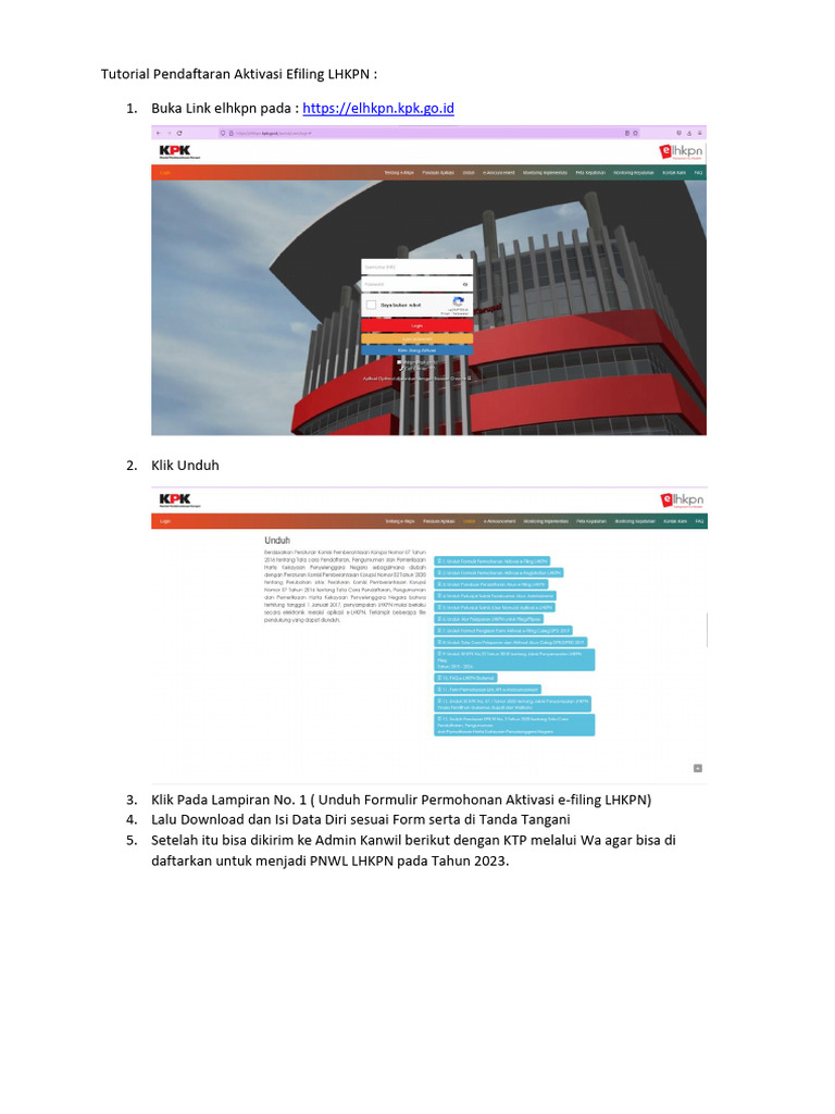 Panduan Aktivasi Efiling LHKPN 2023 | PDF