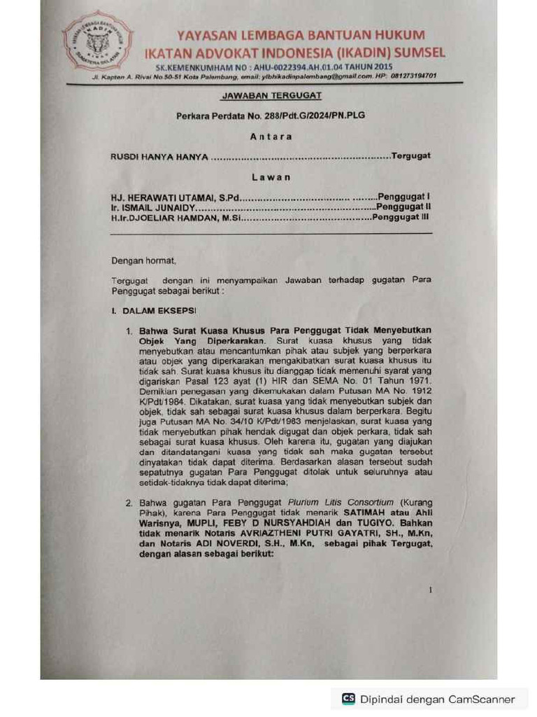 Jawaban Tergugat Rusdi | PDF