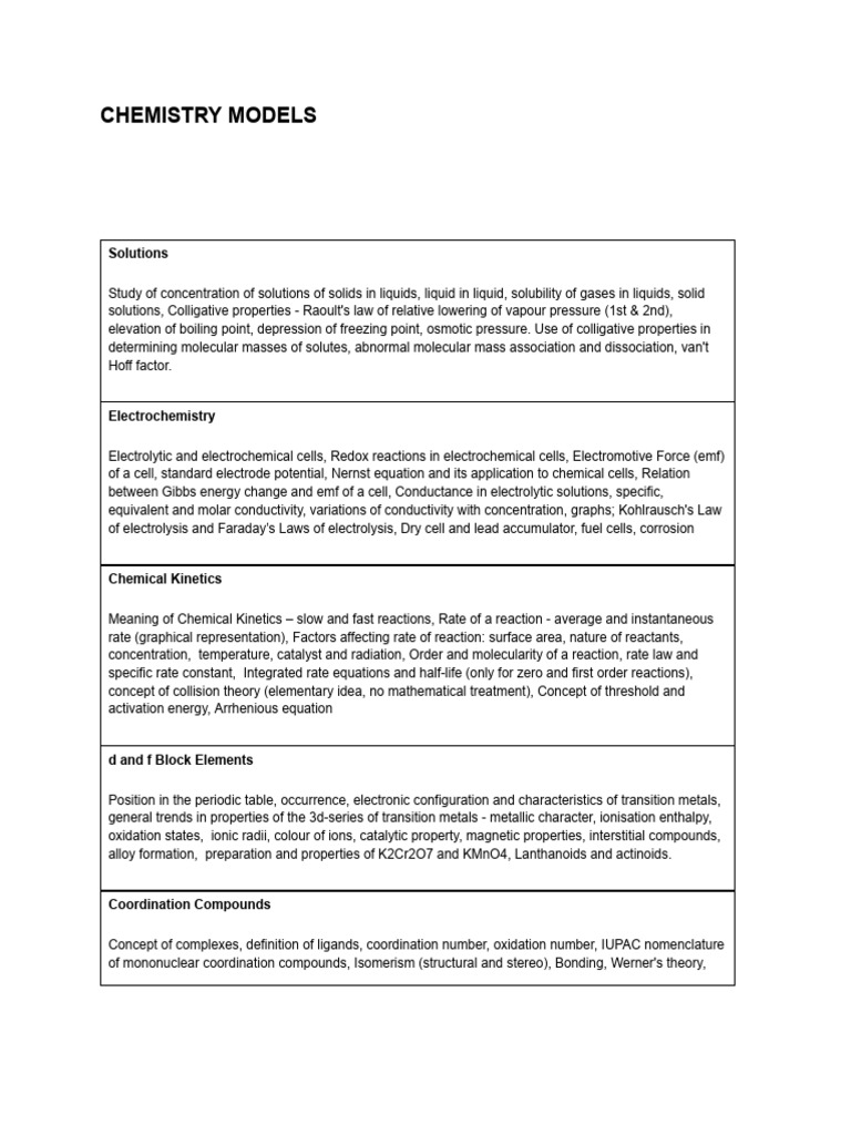 CHEMISTRY MODELS | PDF | Electrochemistry | Chemical Reactions