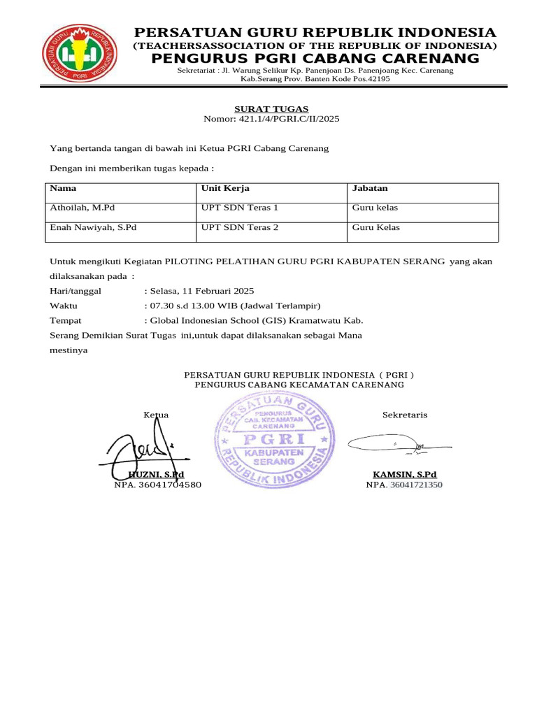 Tugas Guru PGRI Carenang 2025 | PDF