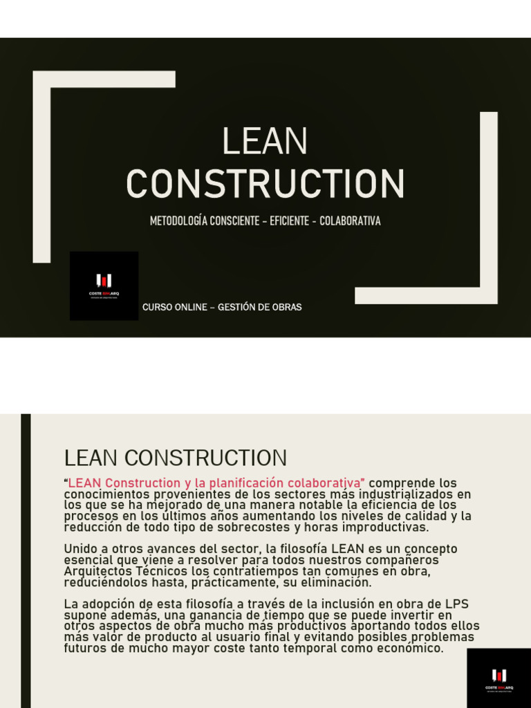 TEORIA LEAN CONSTRUCTION - COSTE.ARQ | PDF | Planificación | Lean Manufacturing