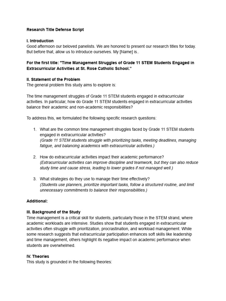 Research Title Defense | PDF | Professional Skills | Procrastination