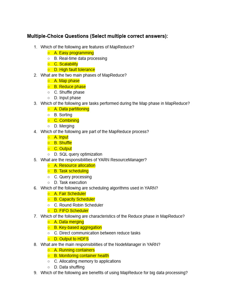 Chapter 5 Mapreduce and Yarn Questions Answers | PDF | Map Reduce | Apache Hadoop