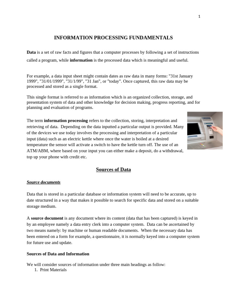 INFORMATION PROCESSING FUNDAMENTALS Handout by Paul Gordon | PDF | Database Index | Barcode