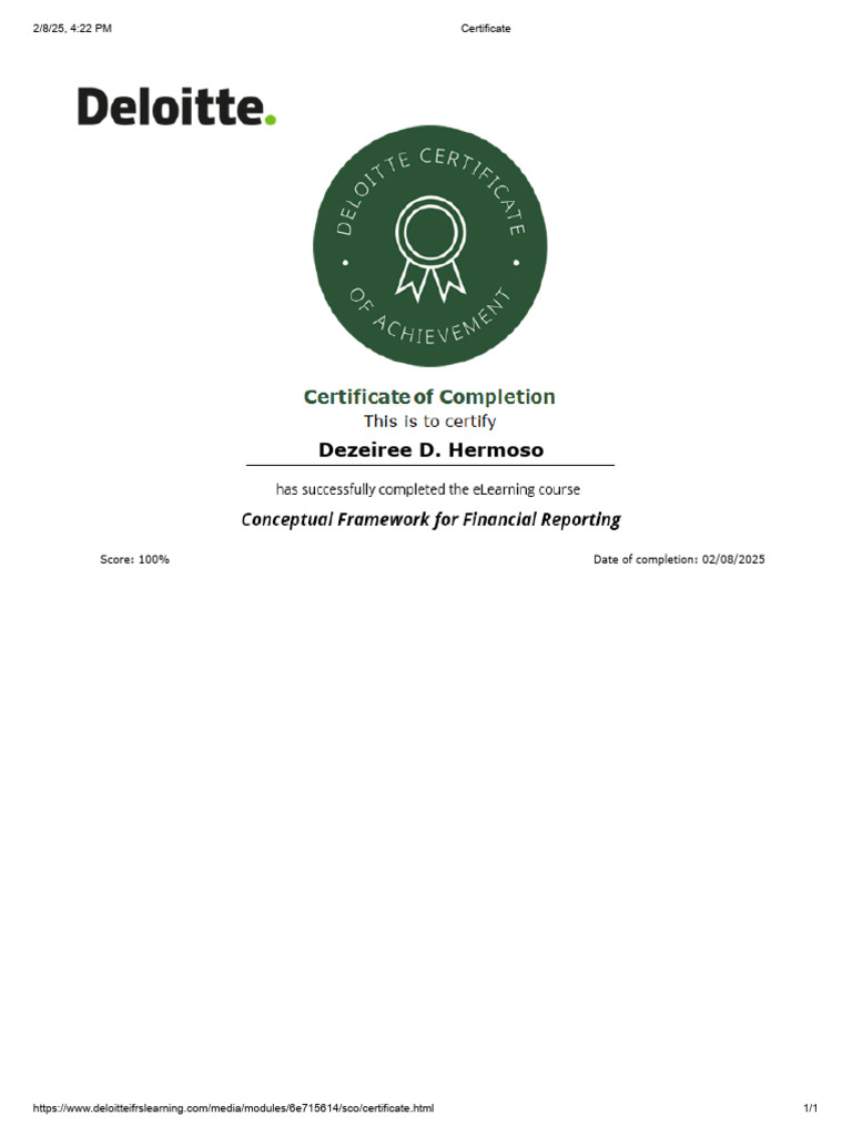 Certificate of Completion for Dezeiree D. Hermoso | PDF