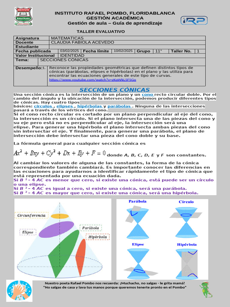 Tipos y propiedades de cónicas | PDF | Colector | Geometría euclidiana